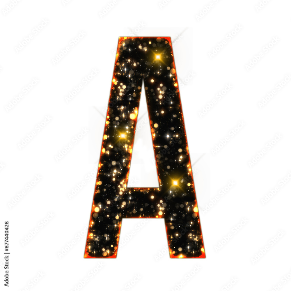 Sparkling bokeh alphabet letters from A to Z, isolated on transparent ...