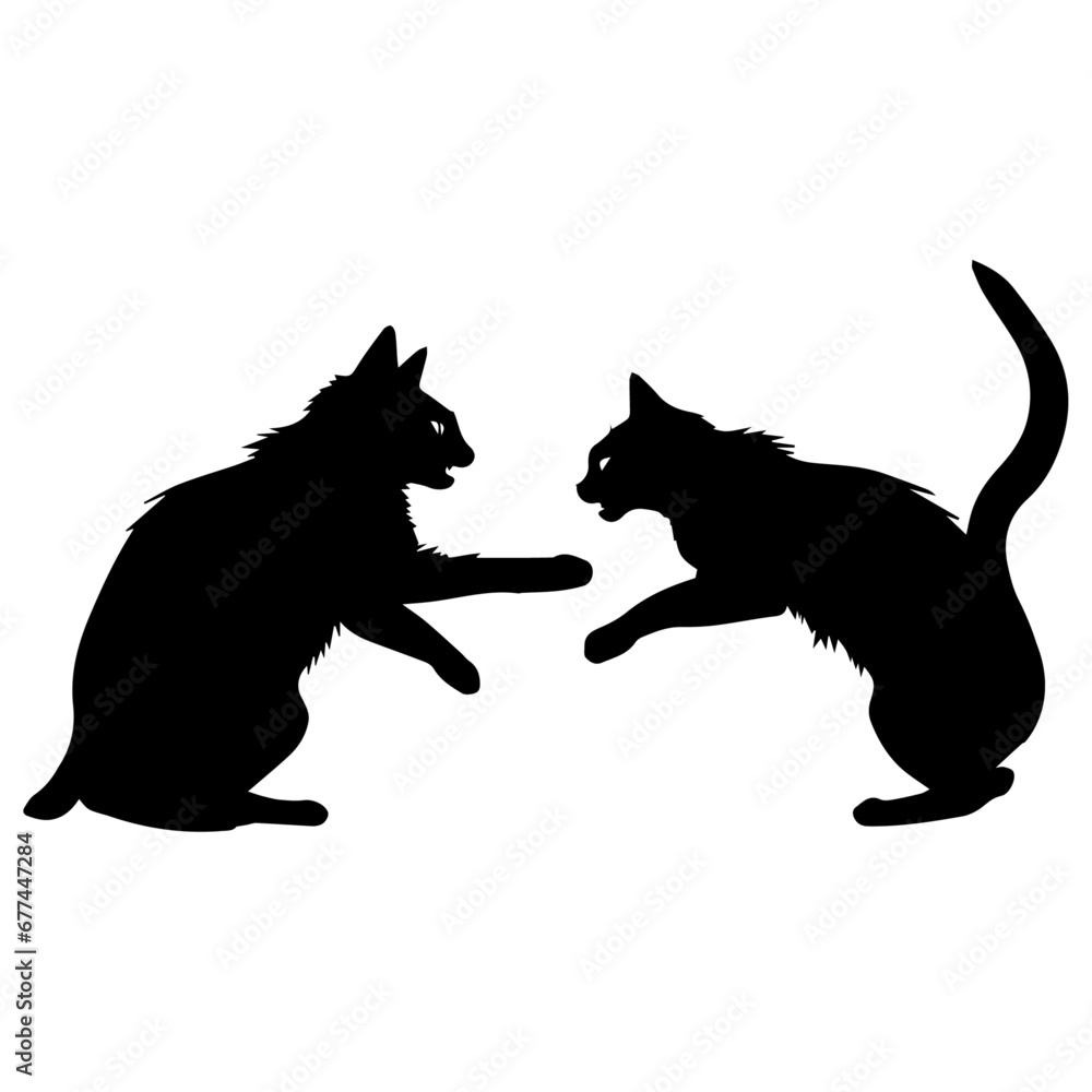 Cat Fight Each Other vector silhouette illustration Stock Vector ...