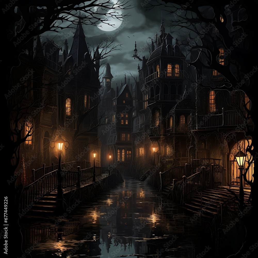 Hunted Village dark and foggy, dark village with heavy fog Halloween ...