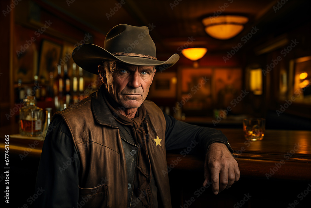 Sheriff Cowboy Man Hat Bar Wild West Western Drink Scotch Whiskey Stock ...