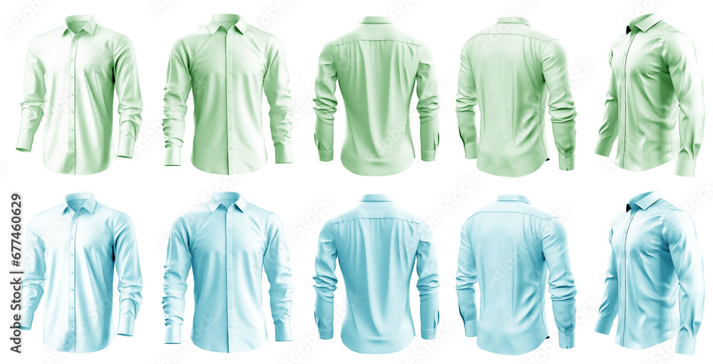 2 Set of pastel light green blue button up long sleeve collar shirt ...