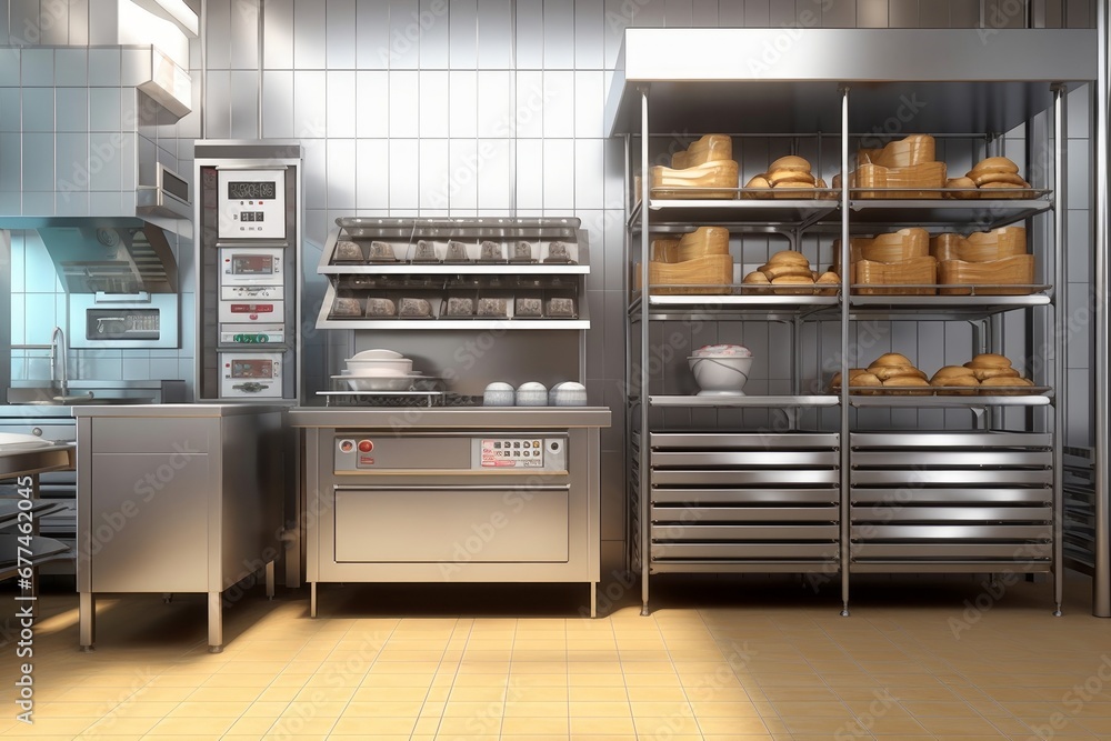 Commercial, professional bakery kitchen and stainless steel convection ...