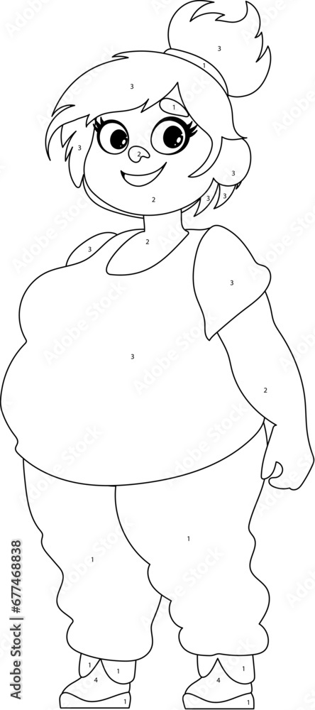 Black and white line art, Fat woman posing and smiling. Cute overweight ...