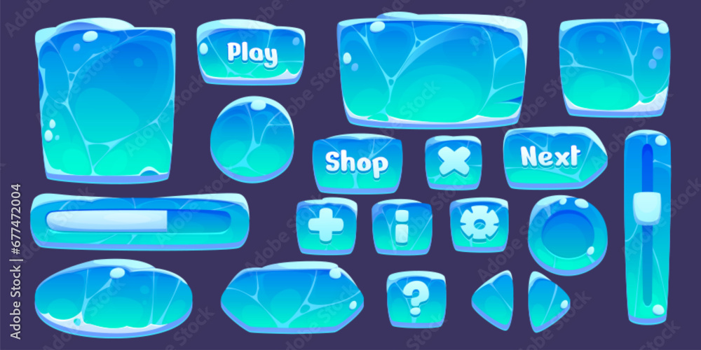 Ice game ui buttons set isolated on background. Vector cartoon ...
