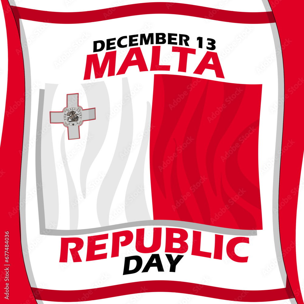 Malta Republic Day banner. Maltese flag and wavy bold text in frame on ...