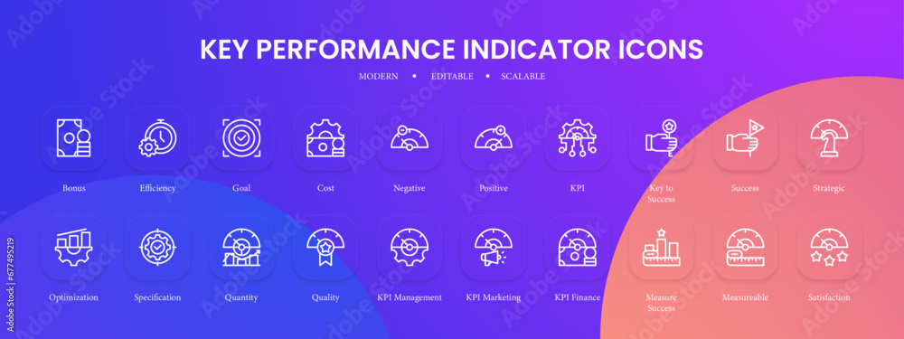 Key performance indicator icon collection with black outline style. kpi ...