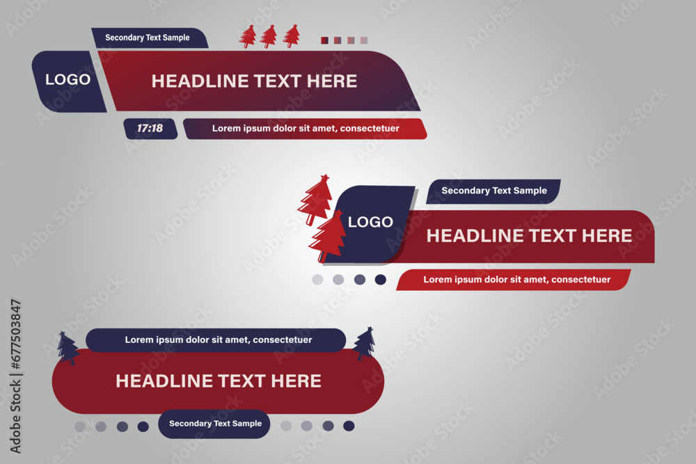 Set of lower third Christmas Day element edition. Christmas tree ...