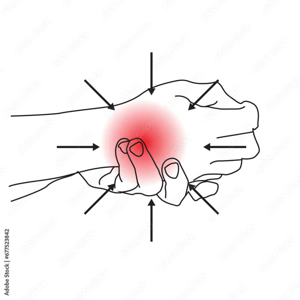 line art illustration of hands feeling cramps, pain, bruises on the ...