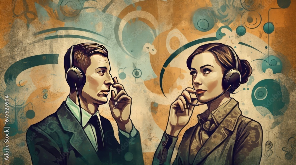 Retro Comic conversation illustration Art, Misslack of communication ...