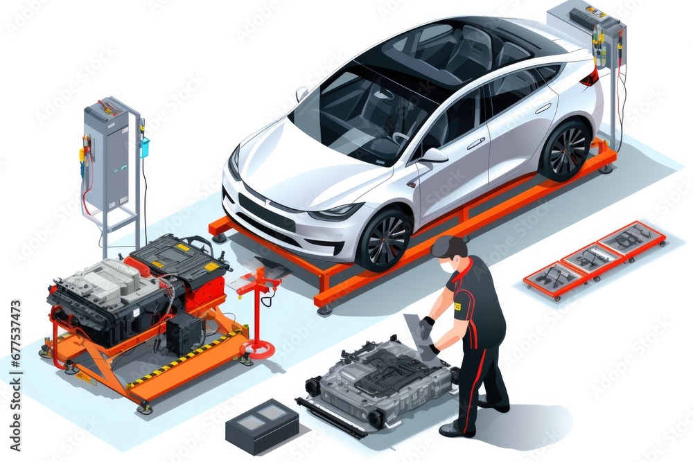 Electric car engineer production ev car assembly industry plant ...