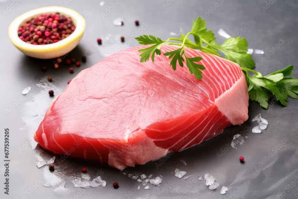Raw tuna steak, Red sea fish fillet, fresh tuna filet, seafood sashimi ...