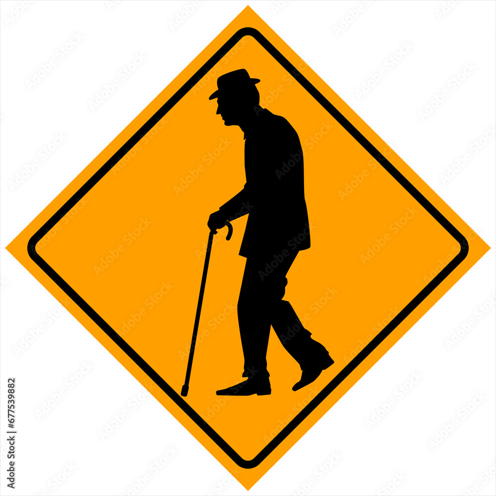 elderly crossing road sign symbol on round triangle board for ...