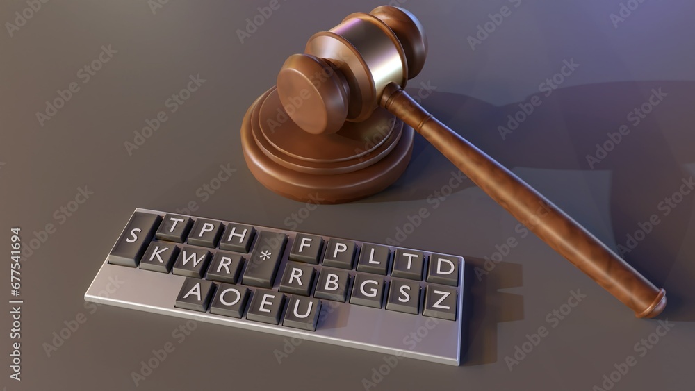 Close-up 3D rendering of a stenotype keyboard, also known as a ...