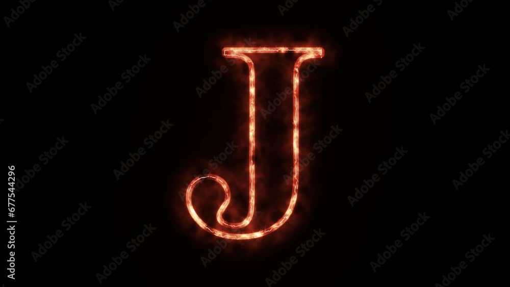 J Fire letter animation on a black background, J Fire letter. Burning ...