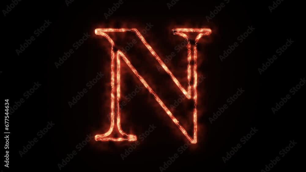 Fire N letter animation on a black background, Fire N letter. Burning ...