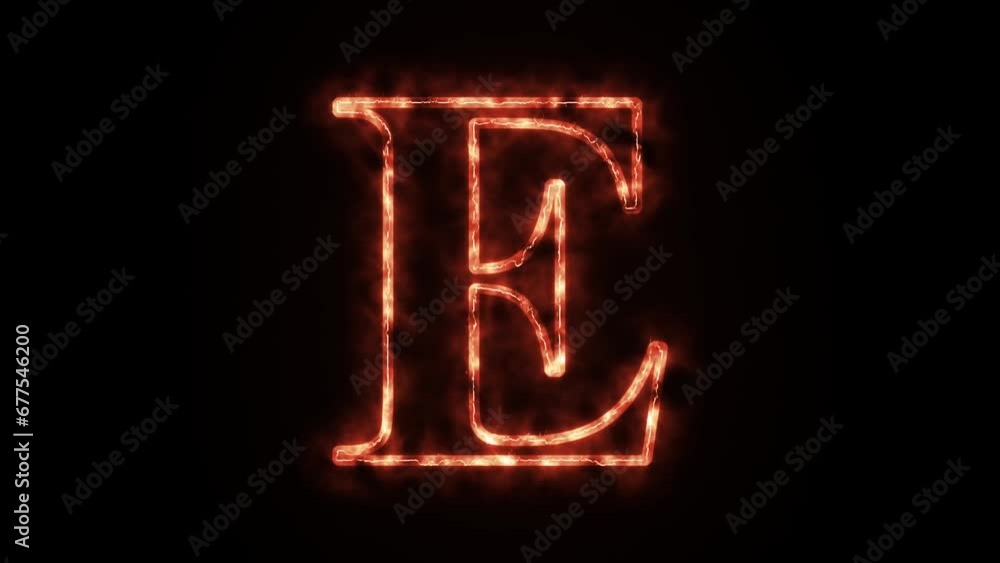 E Fire letter animation on a black background, E Fire letter. Burning ...