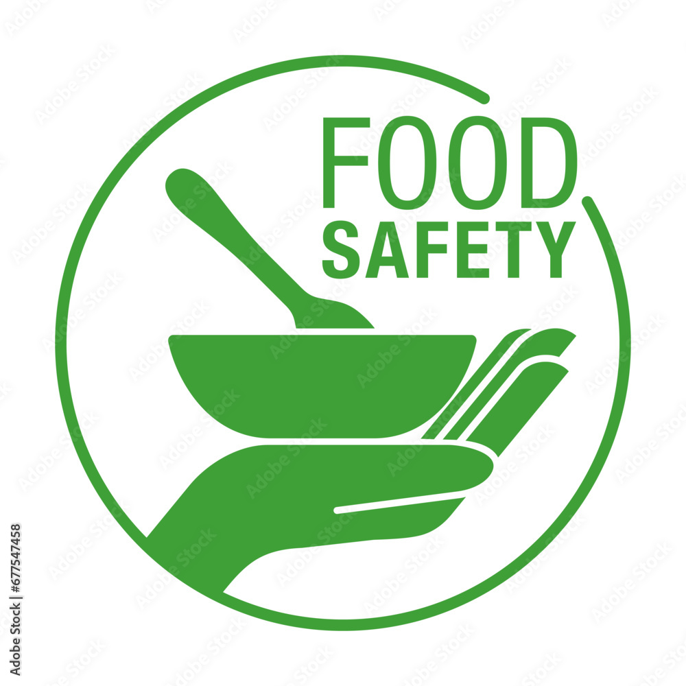 Food safety badge - hand holding plate and spoon Stock Vector | Adobe Stock