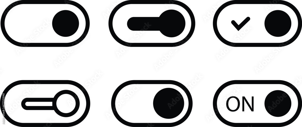 Black On toggle switch buttons Icons Set. Switch toggle button ON ...