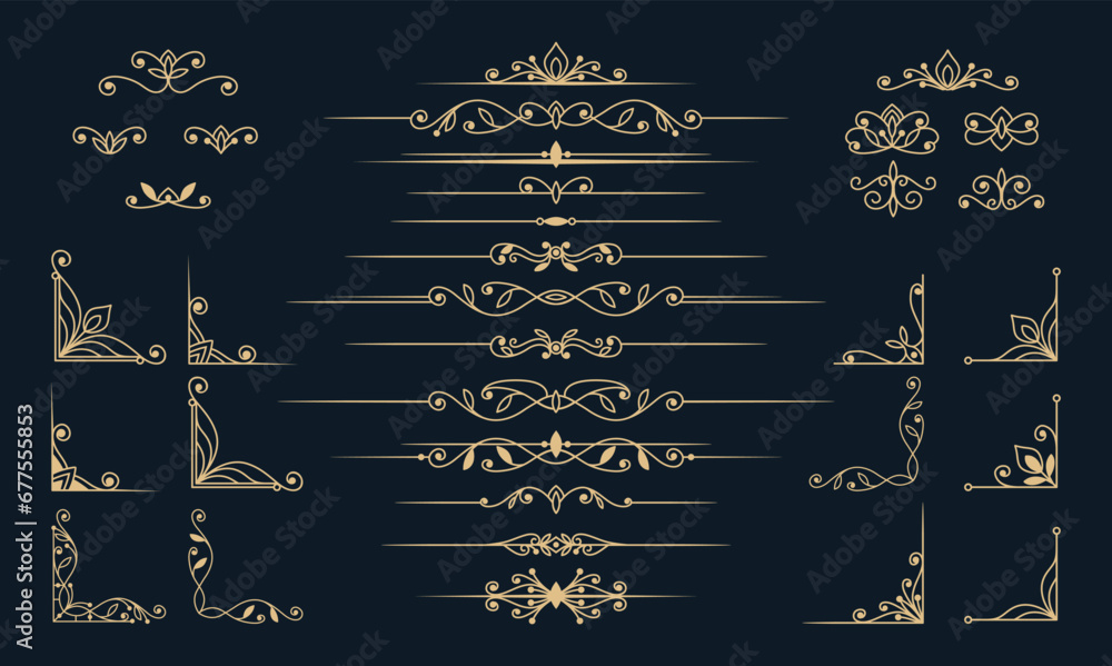 Decorative Elegant Dividers Flourishes Corner Borders Vector Engraving ...