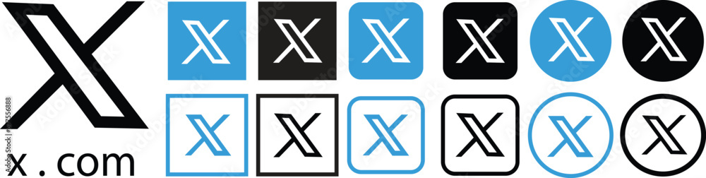 Blue and Black Twitter new logos Set. Editorial vectors icons United ...