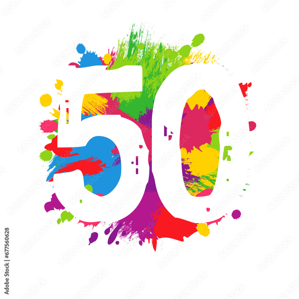 Colorful background with creative number 50. Grunge style. 50th ...
