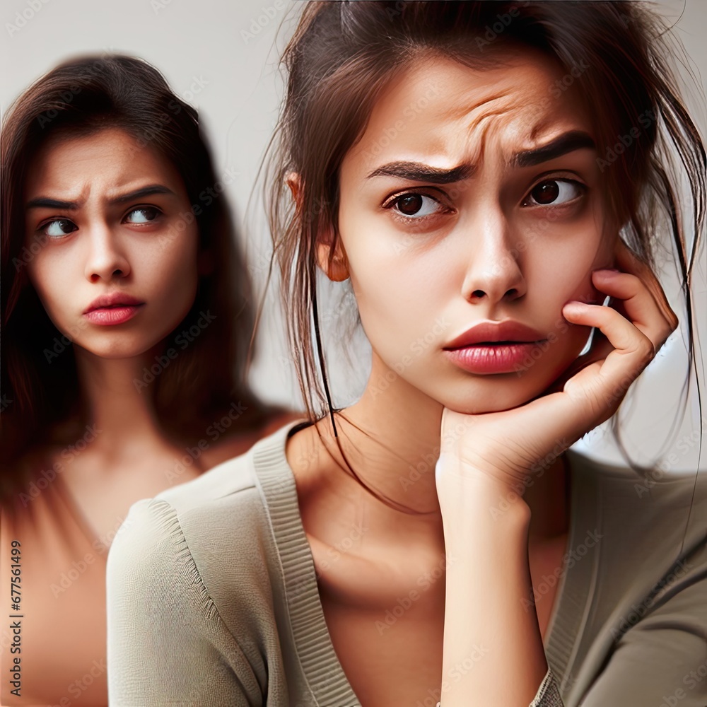 A woman's face displays a range of expressions, revealing a vivid ...