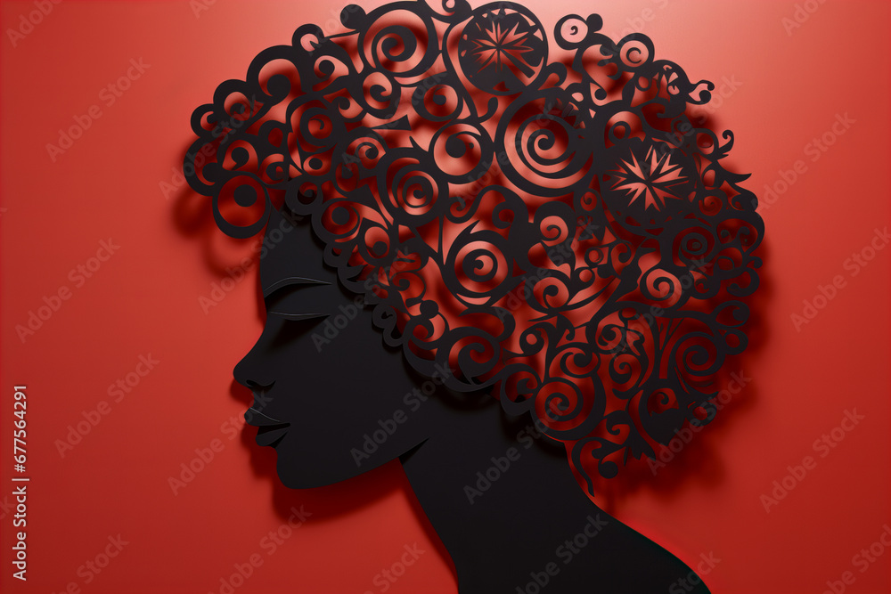 black history month: black woman with afro face profile paper cut style ...
