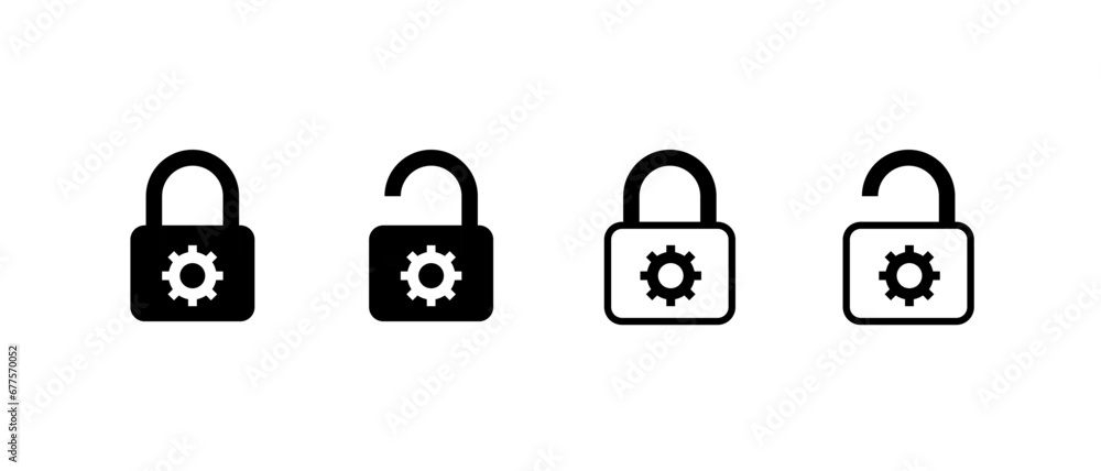 Lock settings icons. Linear, gear inside the lock, lock settings ...