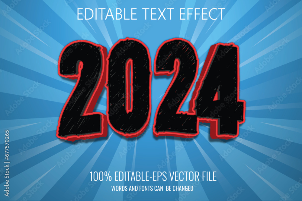 Editable 3d text effect 2024 graphic style 3d design Stock Vector ...