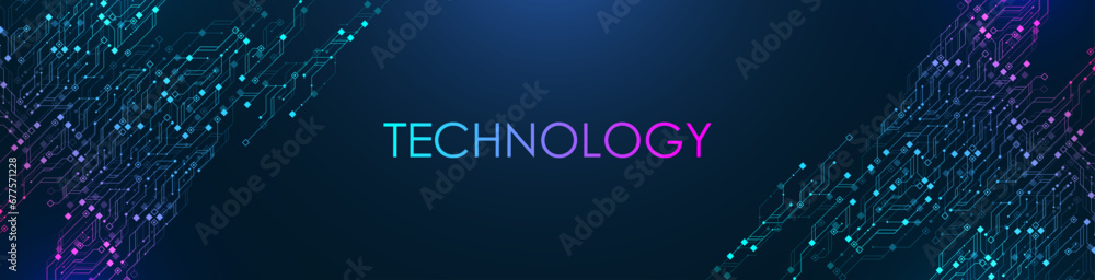 Technology modern blue horizontal banner template with circuit board ...
