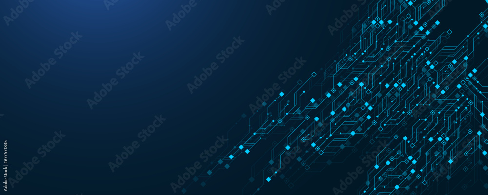 Technology modern blue horizontal banner template with circuit board ...