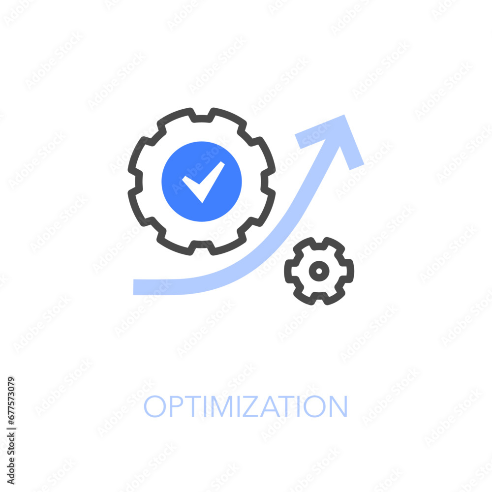 Simple visualised optimization icon symbol with cogwheels and a growing ...