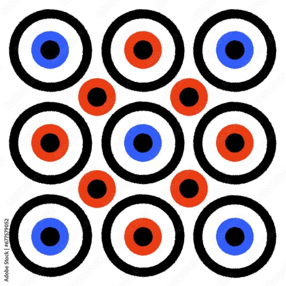Multicoloured concentric circles on a bright white background. The ...