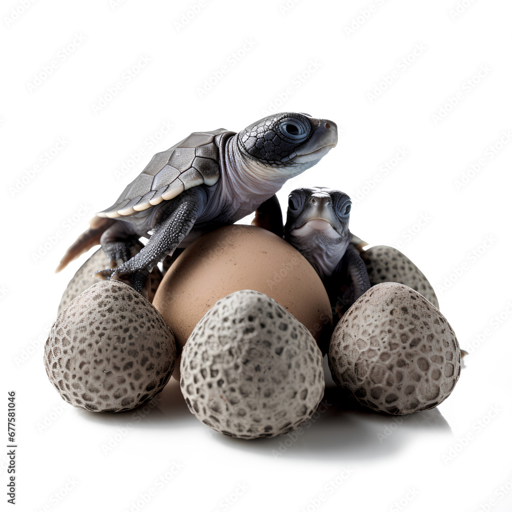 Baby sea turtles hatching from eggs on transparent background PNG 스톡 사진 ...