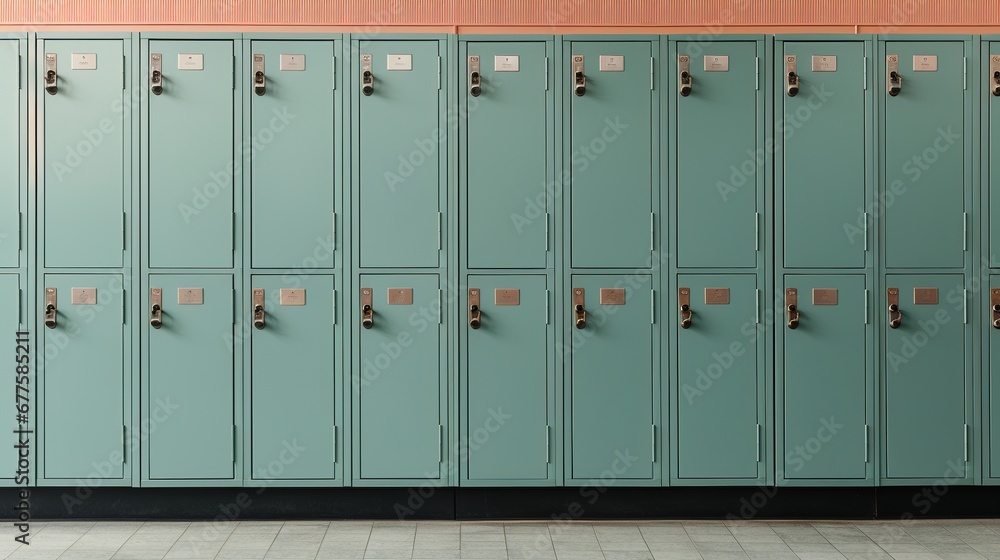 Generative AI, Row of high school lockers in the hallway, locker room ...