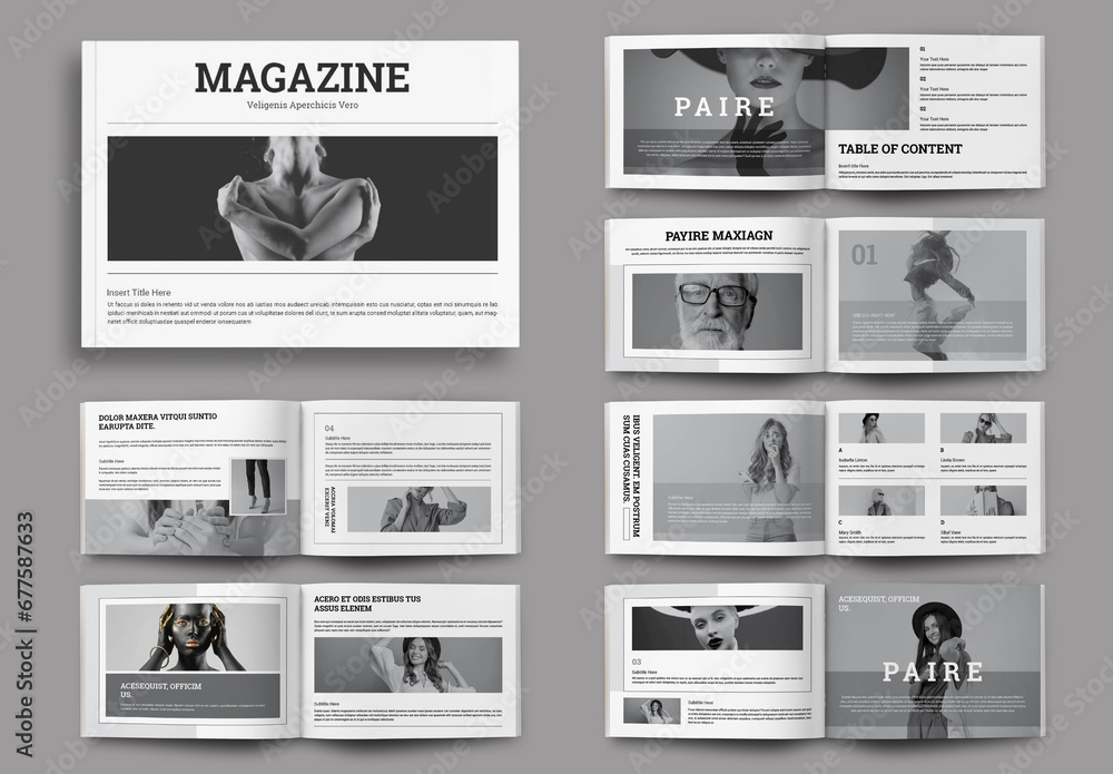 Black and White Magazine Layout Landscape Stock Template | Adobe Stock