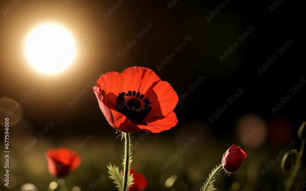 Stylized Red Poppy on Black Remembrance Day Symbol ai generated Stock ...