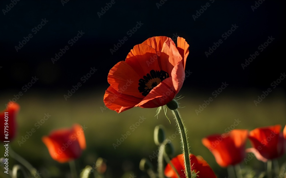 Stylized Red Poppy on Black Remembrance Day Symbol ai generated Stock ...