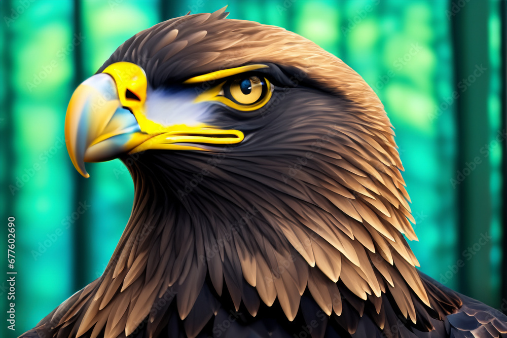 Adler, Steinadler, Falke, mit scharfen Augen Schnabel und Federn ...