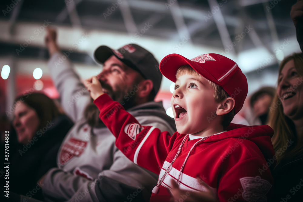 Excited parents and kids celebrating the victory of their team. Sports ...