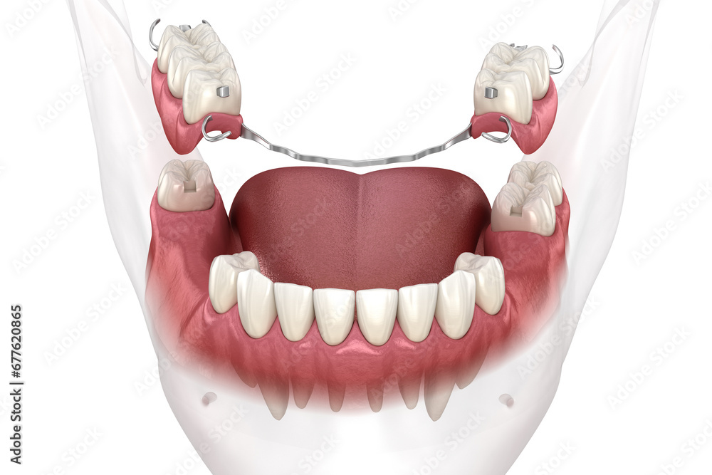 Removable partial denture, mandibular prosthesis. Medically accurate 3D ...