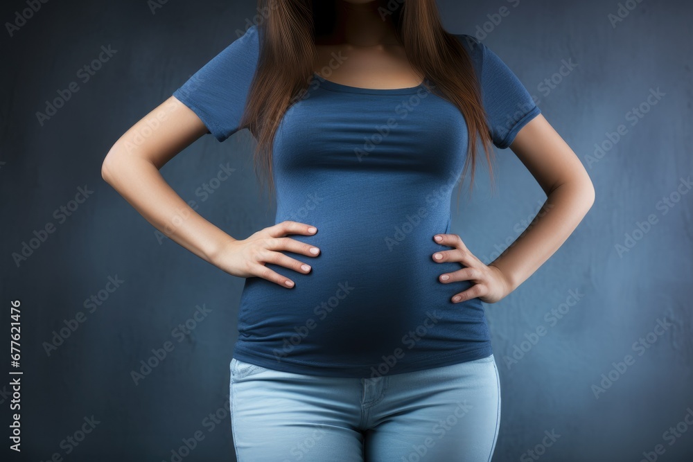 Confident mid-30s woman in blue jeans, accentuating her figure. Hyper ...