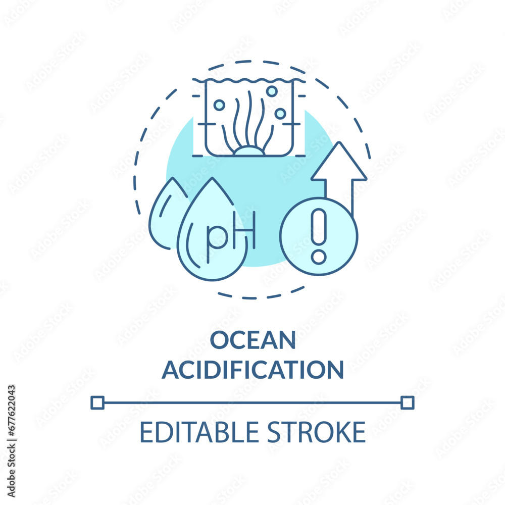 2D editable blue ocean acidification icon, monochromatic isolated ...