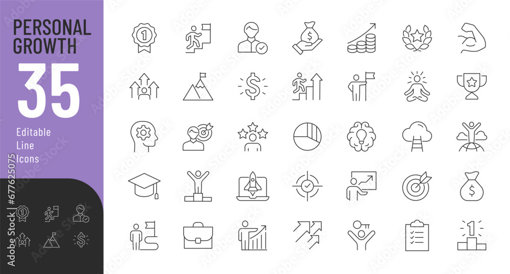 Personal Growth Line Editable Icons set. Vector illustration in thin ...