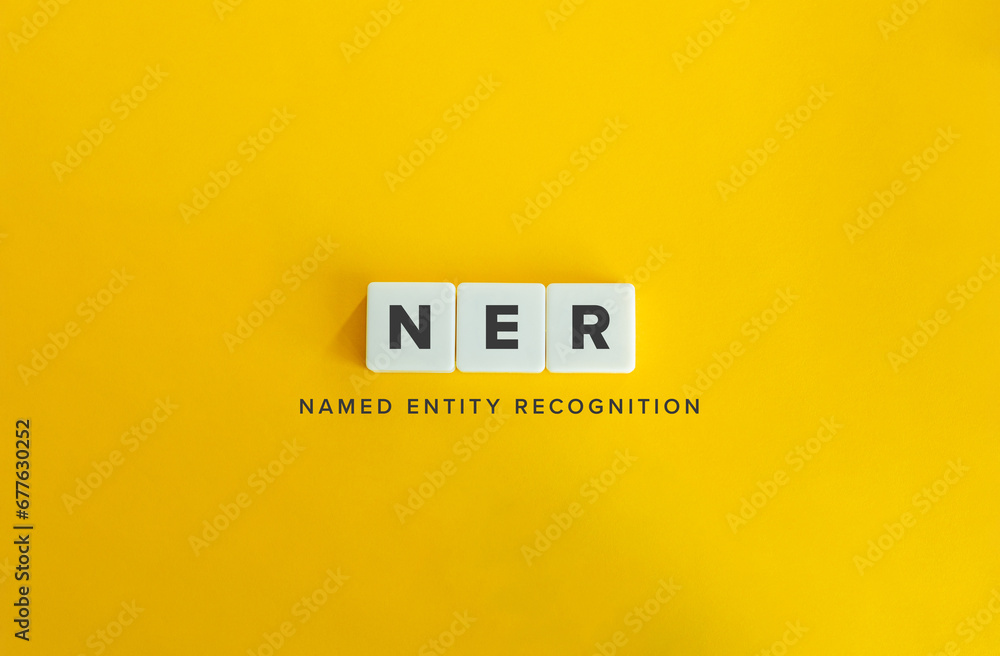 Named Entity Recognition (NER) Banner. Letter Tiles on Yellow ...
