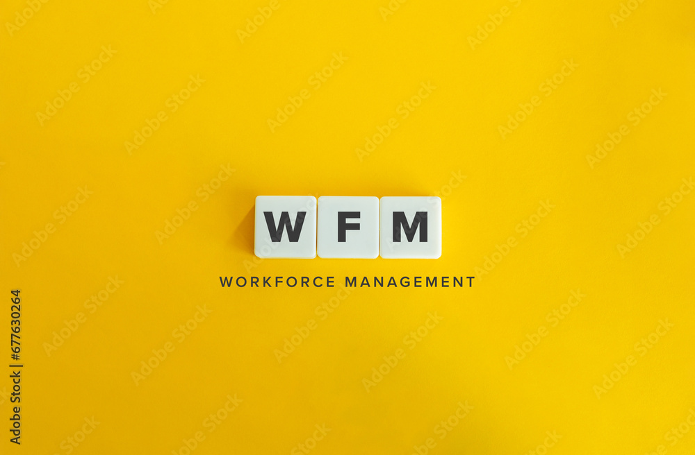 Workforce Management (WFM) Acronym and Banner. .Letter Tiles on Orange ...