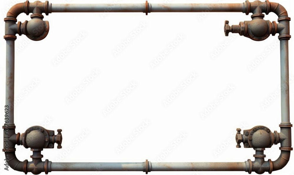 two worn pipes forming a frame around an empty space (pipes with valves ...