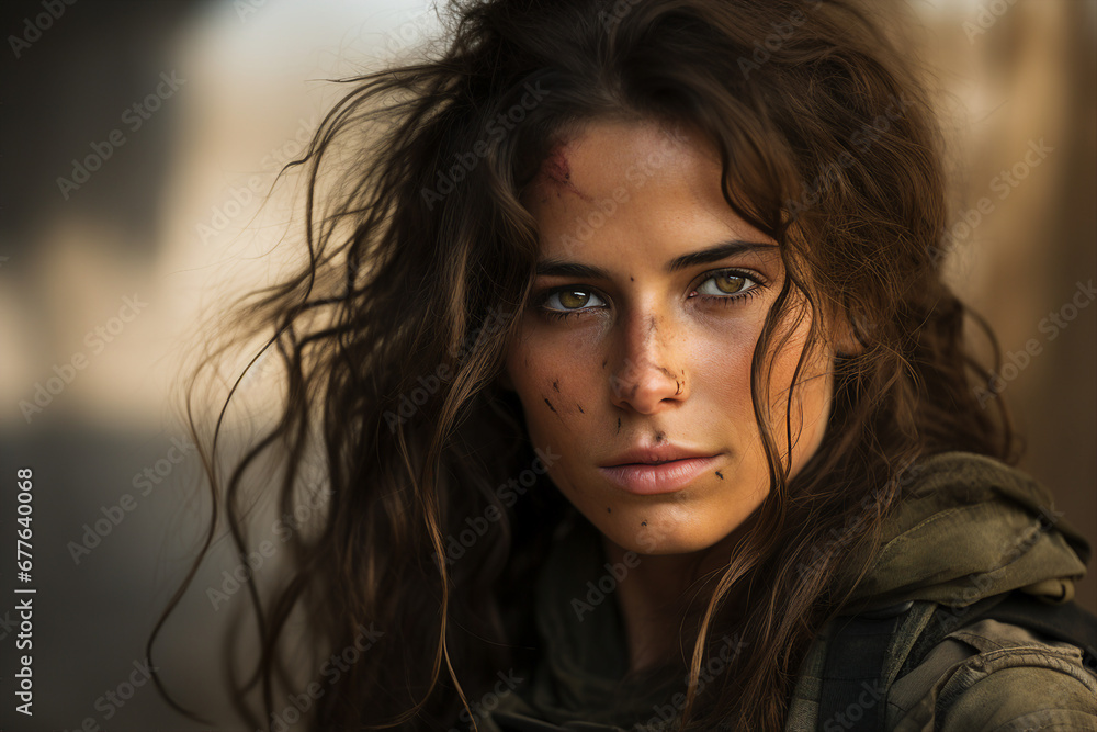 Generative ai picture of female woman soldier in military uniform ...