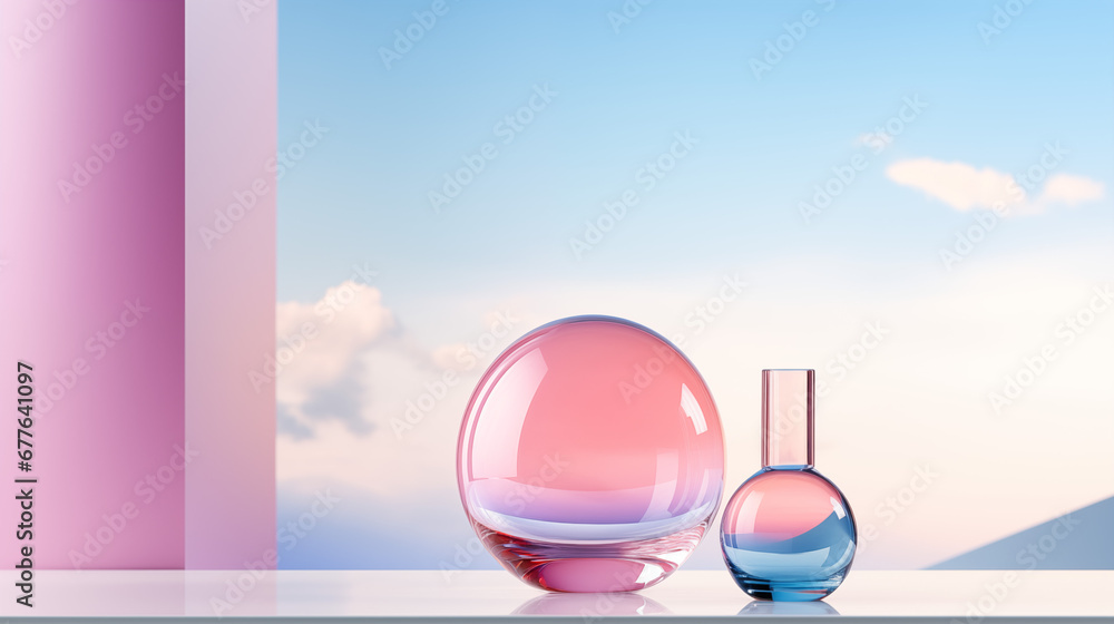 Product mockup background. Abstract vase and bottle shapes of colored ...