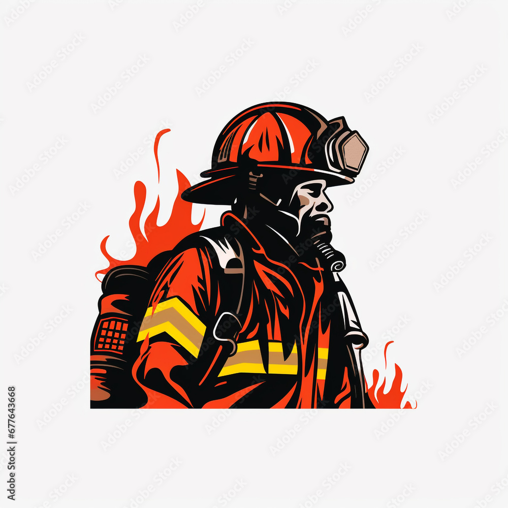 Clip art illustration of a male firefighter complete with fire ...
